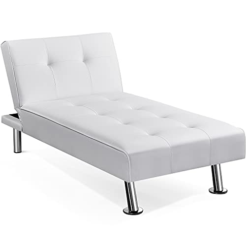 Topeakmart Faux Leather Upholstered Sofa Convertible Recline Sofa Bed for Living Room/Bedroom/Small Apartment Modern Couch Daybed with Chrome Metal Legs Comfortable Versatile Sofa,White