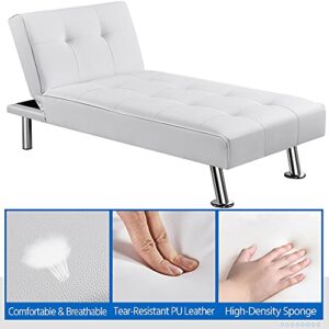 Topeakmart Faux Leather Upholstered Sofa Convertible Recline Sofa Bed for Living Room/Bedroom/Small Apartment Modern Couch Daybed with Chrome Metal Legs Comfortable Versatile Sofa,White