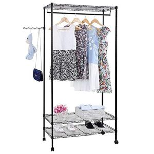 3-tier closet organizer metal garment rack portable clothes hanger home shelf