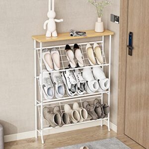 shoe rack organizer, sturdy 4 tier narrow shoe storage cabinet, free standing shoe racks with wood top, space saving shoe shelf, large shoe rack for entryway, hallway, garage(12-16 pair)