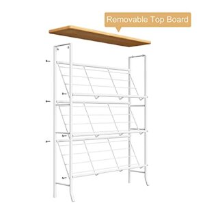 Shoe Rack Organizer, Sturdy 4 tier Narrow Shoe Storage Cabinet, Free Standing Shoe Racks with Wood Top, Space Saving Shoe Shelf, Large Shoe Rack for Entryway, Hallway, Garage(12-16 Pair)