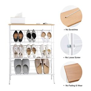 Shoe Rack Organizer, Sturdy 4 tier Narrow Shoe Storage Cabinet, Free Standing Shoe Racks with Wood Top, Space Saving Shoe Shelf, Large Shoe Rack for Entryway, Hallway, Garage(12-16 Pair)