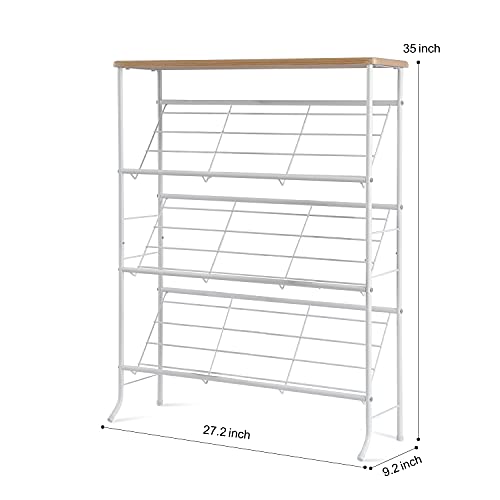 Shoe Rack Organizer, Sturdy 4 tier Narrow Shoe Storage Cabinet, Free Standing Shoe Racks with Wood Top, Space Saving Shoe Shelf, Large Shoe Rack for Entryway, Hallway, Garage(12-16 Pair)