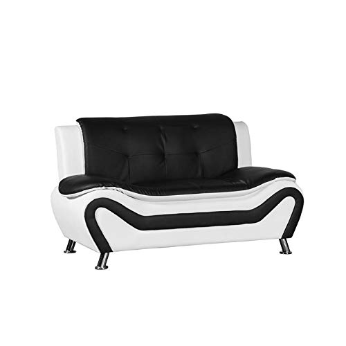 Pemberly Row Faux Leather Loveseat Sofa for Living Room in Black and White