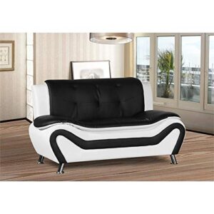 Pemberly Row Faux Leather Loveseat Sofa for Living Room in Black and White