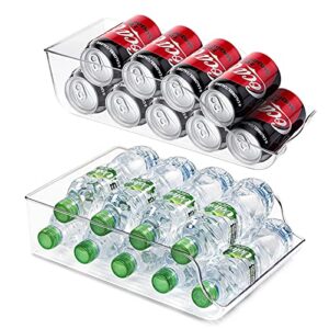 weltrxe refrigerator organizer bins, can dispenser storage organizer bins & plastic water bottle storage dispenser set for fridge pantry kitchen cabinets and freezer, beverage & canned food organizer