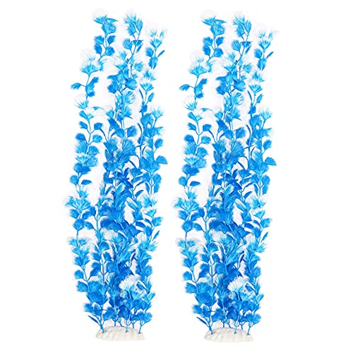 Unootel Pack of 2 Lantian Sky Blue Grass Cluster Aquarium Décor Plastic Plants Extra Large 21 Inches Tall