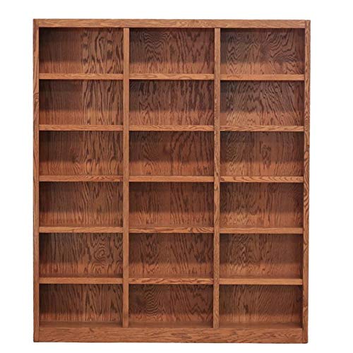 BOWERY HILL Traditional 84" Tall 18-Shelf Triple Wide Wood Bookcase Storage with Adjustable Shelves for Home, Office, Laundry, Bedroom, Kitchen and Garage, in Dry Oak