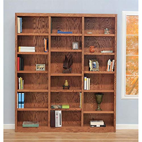 BOWERY HILL Traditional 84" Tall 18-Shelf Triple Wide Wood Bookcase Storage with Adjustable Shelves for Home, Office, Laundry, Bedroom, Kitchen and Garage, in Dry Oak