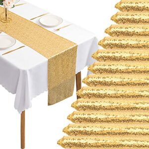 12 packs 12 x 72 inch sequin table runner glitter dining table runner for birthday wedding engagement bridal baby shower bachelorette holiday celebration party supplies decorations (champagne gold)