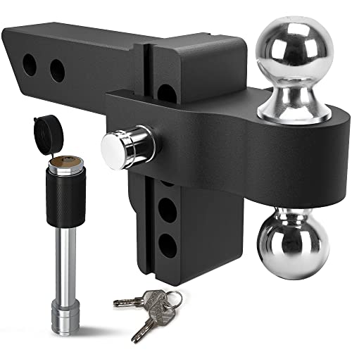 YITAMOTOR Adjustable Trailer Hitch, Fits 2-Inch Receiver, 4-Inch Drop Hitch, Aluminum Tow Hitch, Ball Mount, 2 and 2-5/16 inch Combo Stainless Steel Tow Balls with Double Key Locks, Black