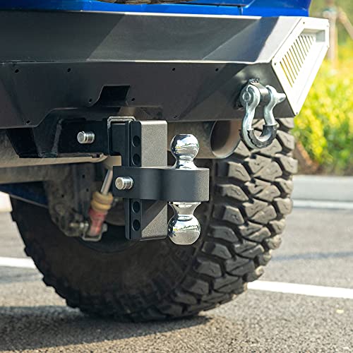 YITAMOTOR Adjustable Trailer Hitch, Fits 2-Inch Receiver, 4-Inch Drop Hitch, Aluminum Tow Hitch, Ball Mount, 2 and 2-5/16 inch Combo Stainless Steel Tow Balls with Double Key Locks, Black