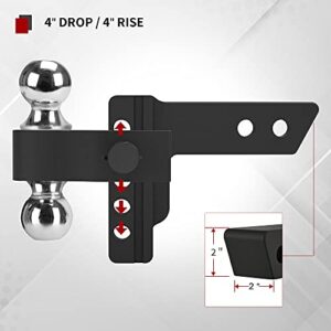 YITAMOTOR Adjustable Trailer Hitch, Fits 2-Inch Receiver, 4-Inch Drop Hitch, Aluminum Tow Hitch, Ball Mount, 2 and 2-5/16 inch Combo Stainless Steel Tow Balls with Double Key Locks, Black