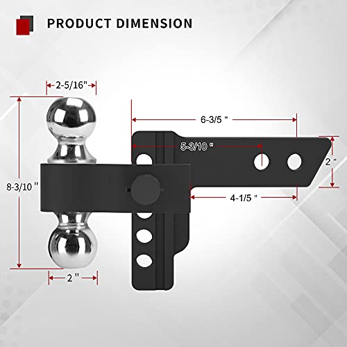 YITAMOTOR Adjustable Trailer Hitch, Fits 2-Inch Receiver, 4-Inch Drop Hitch, Aluminum Tow Hitch, Ball Mount, 2 and 2-5/16 inch Combo Stainless Steel Tow Balls with Double Key Locks, Black