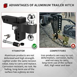 YITAMOTOR Adjustable Trailer Hitch, Fits 2-Inch Receiver, 4-Inch Drop Hitch, Aluminum Tow Hitch, Ball Mount, 2 and 2-5/16 inch Combo Stainless Steel Tow Balls with Double Key Locks, Black