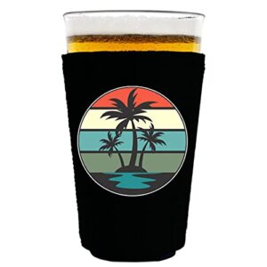 retro palm trees pint glass coolie (2 pack, black)