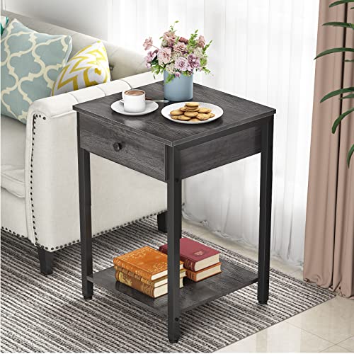 Ecoprsio Nightstand Set of 2 Modern End Table Side Table with Drawer and Storage Shelf Wood Night Stand Grey Bedside Table for Bedroom, Living Room, Sofa Couch, Hall, Easy Assembly, Grey