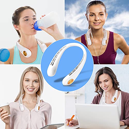 A&F Portable Bladeless Hanging Neck Fan Hands Free Sports Fans, USB Rechargeable Personal Wearable Brushless Motor Leafless Fan with 3 Wind Speeds Mini Necklace Fan for Office Outdoor Travel (White)