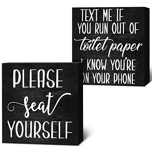 2 Pieces Funny Farmhouse Bathroom Signs Decor Classic Wooden Box Sign Rustic Toilet Paper Sign Guest Restroom Wooden Wall Art for Home Bathroom Toilet Decoration, 6 x 6 Inch(Classic Style)