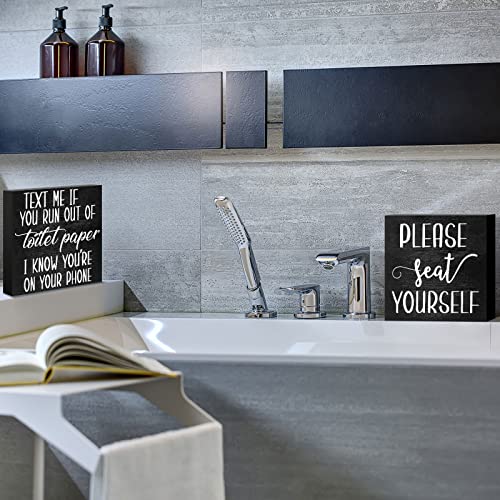 2 Pieces Funny Farmhouse Bathroom Signs Decor Classic Wooden Box Sign Rustic Toilet Paper Sign Guest Restroom Wooden Wall Art for Home Bathroom Toilet Decoration, 6 x 6 Inch(Classic Style)