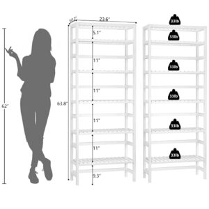 Homykic Bookshelf, 6-Tier Bamboo Adjustable 63.4” Tall Bookcase Book Shelf Organizer Free Standing Storage Shelving Unit for Living Room, Kitchen, Bedroom, Bathroom, Office, Rust Resistance, White