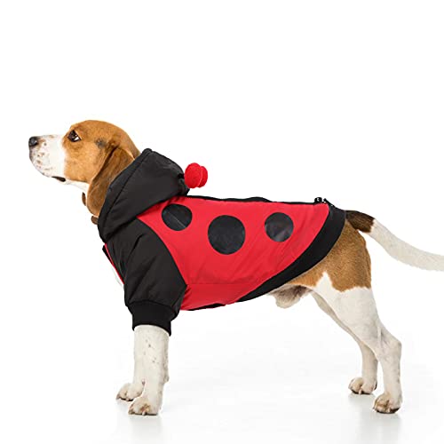 ROZKITCH Dog Halloween Costume, Ladybird Coat for Small Medium Dog Pet Cosplay Party Decoration Jacket for Cat, Cold Weather Coat Hoodie Dress-Up Funny Cool Ugly Black with Red Pattern