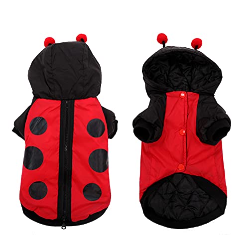 ROZKITCH Dog Halloween Costume, Ladybird Coat for Small Medium Dog Pet Cosplay Party Decoration Jacket for Cat, Cold Weather Coat Hoodie Dress-Up Funny Cool Ugly Black with Red Pattern