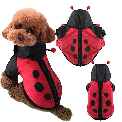 ROZKITCH Dog Halloween Costume, Ladybird Coat for Small Medium Dog Pet Cosplay Party Decoration Jacket for Cat, Cold Weather Coat Hoodie Dress-Up Funny Cool Ugly Black with Red Pattern