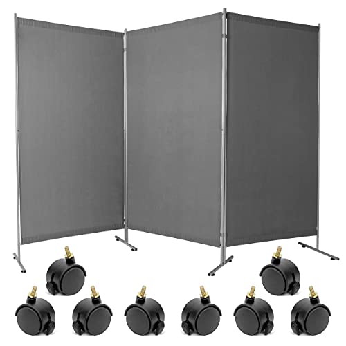 PRIVÄCY Partition Room Dividers Screen | Folding Privacy Screens with 8 Wheels for Office, Classroom & Studio - Hardware Included | Indoor & Outdoor Wall Divider with Brakes (Grey)