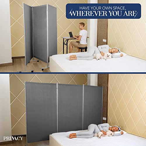 PRIVÄCY Partition Room Dividers Screen | Folding Privacy Screens with 8 Wheels for Office, Classroom & Studio - Hardware Included | Indoor & Outdoor Wall Divider with Brakes (Grey)