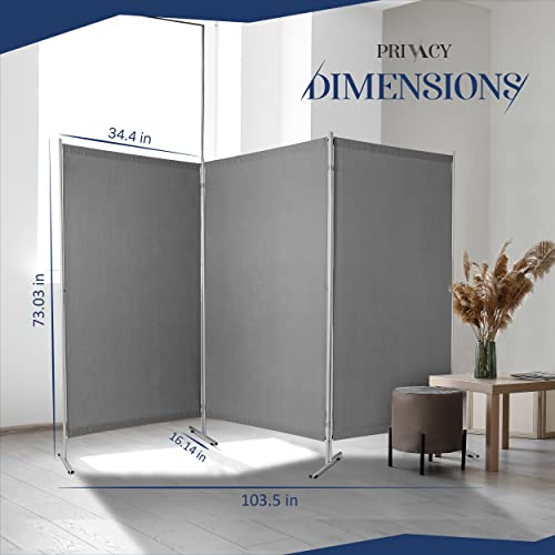 PRIVÄCY Partition Room Dividers Screen | Folding Privacy Screens with 8 Wheels for Office, Classroom & Studio - Hardware Included | Indoor & Outdoor Wall Divider with Brakes (Grey)