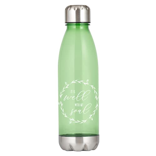 Green Sleek Water Bottle with Stainless Steel Twist Off Lid and Bottom, It Is Well With My Soul Travel & To-Go Plastic BPA-Free Drinkware, Yogi Gifts 11 Inches