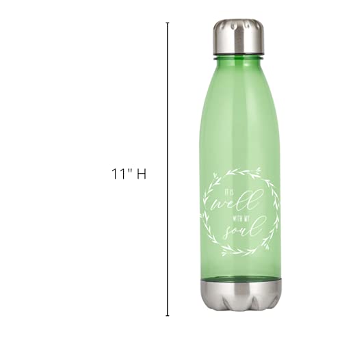 Green Sleek Water Bottle with Stainless Steel Twist Off Lid and Bottom, It Is Well With My Soul Travel & To-Go Plastic BPA-Free Drinkware, Yogi Gifts 11 Inches