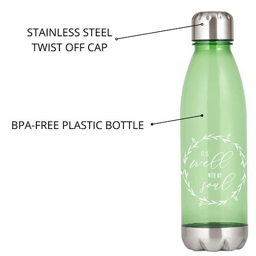 Green Sleek Water Bottle with Stainless Steel Twist Off Lid and Bottom, It Is Well With My Soul Travel & To-Go Plastic BPA-Free Drinkware, Yogi Gifts 11 Inches