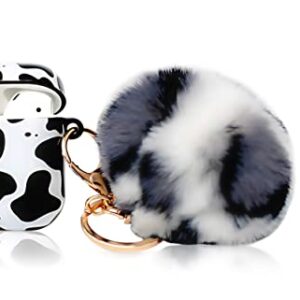 Redx1 Cow Airpod Case with Pompom and Strap Keychain Compatible with AirPods 2/1,Airpods Protective Hard Case Cover, Airpod Case for Women Girls Teen (Cow Print)