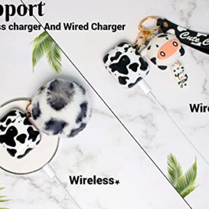 Redx1 Cow Airpod Case with Pompom and Strap Keychain Compatible with AirPods 2/1,Airpods Protective Hard Case Cover, Airpod Case for Women Girls Teen (Cow Print)