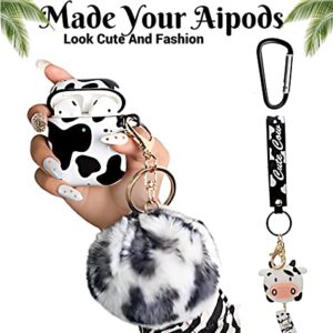 Redx1 Cow Airpod Case with Pompom and Strap Keychain Compatible with AirPods 2/1,Airpods Protective Hard Case Cover, Airpod Case for Women Girls Teen (Cow Print)