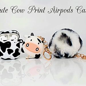 Redx1 Cow Airpod Case with Pompom and Strap Keychain Compatible with AirPods 2/1,Airpods Protective Hard Case Cover, Airpod Case for Women Girls Teen (Cow Print)