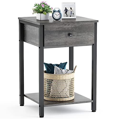 Ecoprsio Nightstand Modern End Table Side Table with Drawer and Storage Shelf Wood Night Stand Bedside Table for Bedroom, Living Room, Sofa Couch, Hall, Easy Assembly, Grey