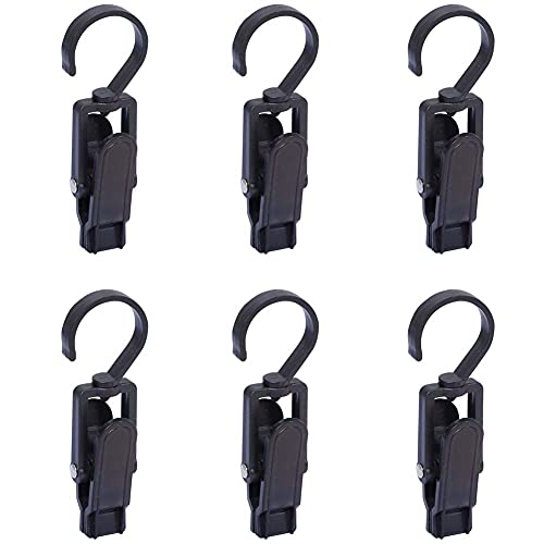 6 Pieces Laundry Hooks Clips Clothes Pins Rotating Laundry Hook Hanging Clips Plastic Fabric Chips Hanging Curtain Clips Tent Tarp Clips for Home Office Workshop Travel Outdoor Camp, Black