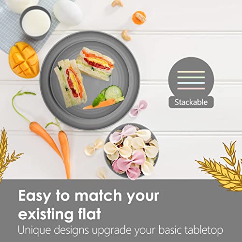 Teivio 32-Piece Kitchen Plastic Wheat Straw Dinnerware Sets, Service for 8, Dinner Plates, Dessert Plate, Cereal Bowls, Cups, Unbreakable Plastic Outdoor Camping Dishes, Grey