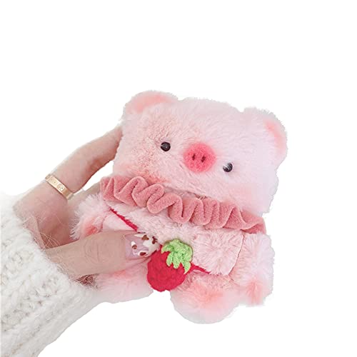 Cute Unique Creative Stylish Furry Cartoon Handmade Pink Pig Piggy Animal Plush Case Compatible with Airpods Pro Girlilsh Headphone Sfuffed Soft Cover for Girls Women