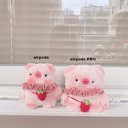 Cute Unique Creative Stylish Furry Cartoon Handmade Pink Pig Piggy Animal Plush Case Compatible with Airpods Pro Girlilsh Headphone Sfuffed Soft Cover for Girls Women