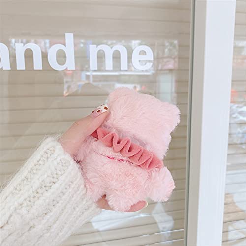 Cute Unique Creative Stylish Furry Cartoon Handmade Pink Pig Piggy Animal Plush Case Compatible with Airpods Pro Girlilsh Headphone Sfuffed Soft Cover for Girls Women