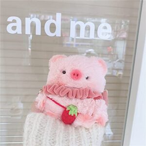 Cute Unique Creative Stylish Furry Cartoon Handmade Pink Pig Piggy Animal Plush Case Compatible with Airpods Pro Girlilsh Headphone Sfuffed Soft Cover for Girls Women