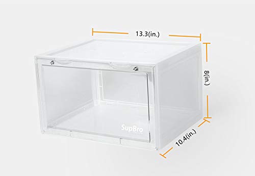 SupBro Collection Crate - Easy Access Storage Shoes Box -Plastic Foldable Stackable Sneaker Display Storage with Clear Side Open Door Organizer-8 Pack(Transparent)