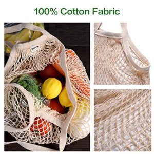 S SRYSITA 5 Pack My Eco Bag Portable Large Reusable Grocery Bags Fruit and Vegetable Bag Washable Cotton Mesh Bag Organic Organizer Shopping Handbag Long Handle Net Tote (Blue,Green,Beige,Pink)