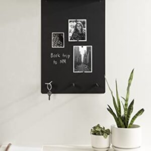 Kate and Laurel Mezzo Modern Wall Organizer Board, 15 x 24, Black, Decorative Magnetic Metal Board with Hooks