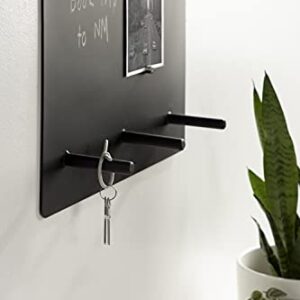 Kate and Laurel Mezzo Modern Wall Organizer Board, 15 x 24, Black, Decorative Magnetic Metal Board with Hooks