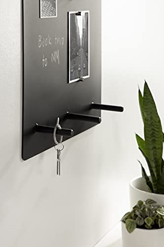 Kate and Laurel Mezzo Modern Wall Organizer Board, 15 x 24, Black, Decorative Magnetic Metal Board with Hooks